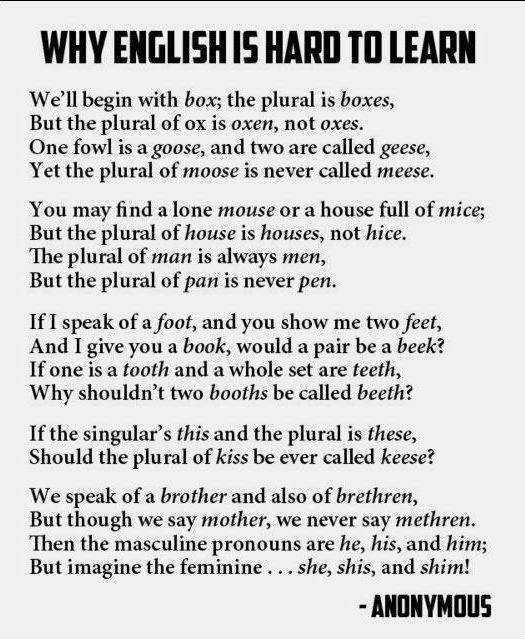 Why English Is Hard To Learn Poem By James Donovan Jeff Fenske Alaska